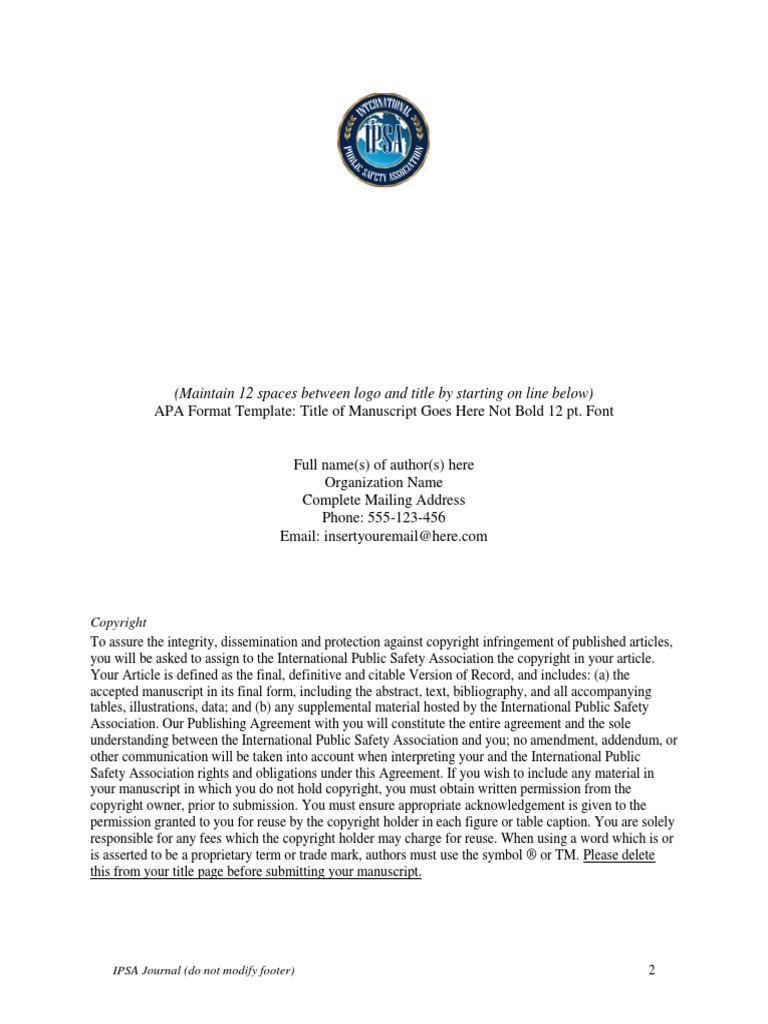 IPSA Journal Format Template December 2017 | PDF | Citation | Copyright