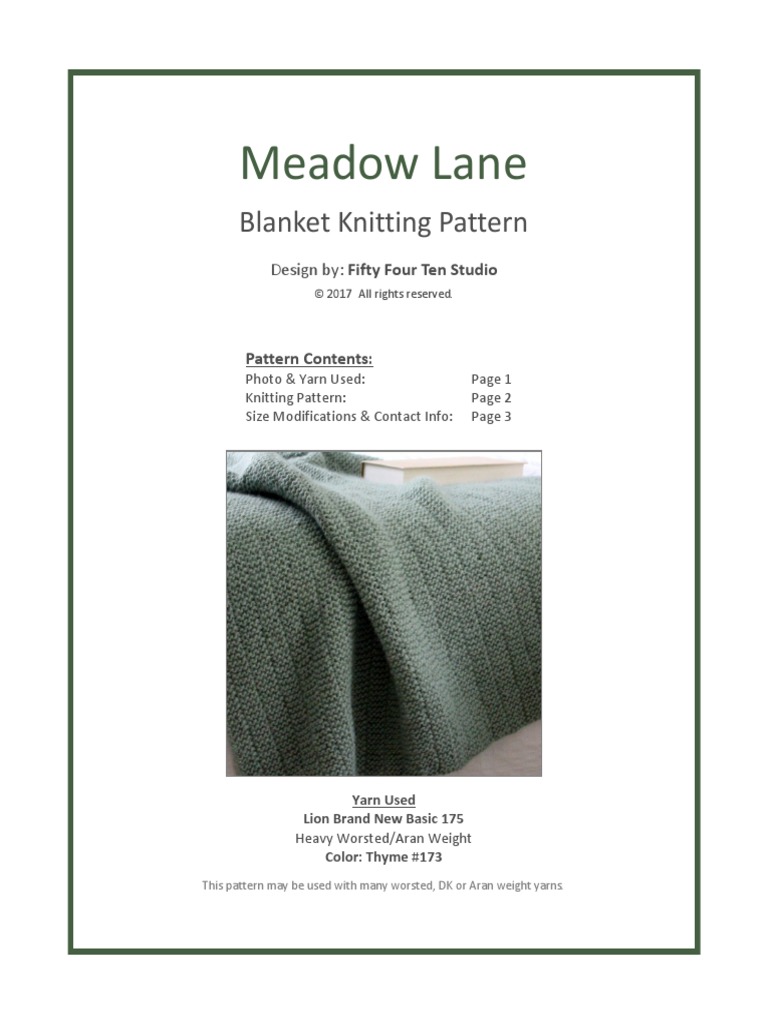 Meadow Lane Blanket by Fifty Four Ten Studio Nov 2017 | PDF | Knitting ...