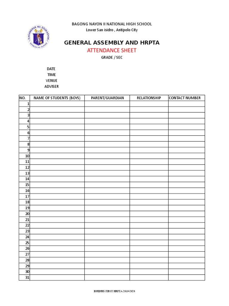 Homeroom Pta Attendance Minutes Template | PDF | Government | Social ...
