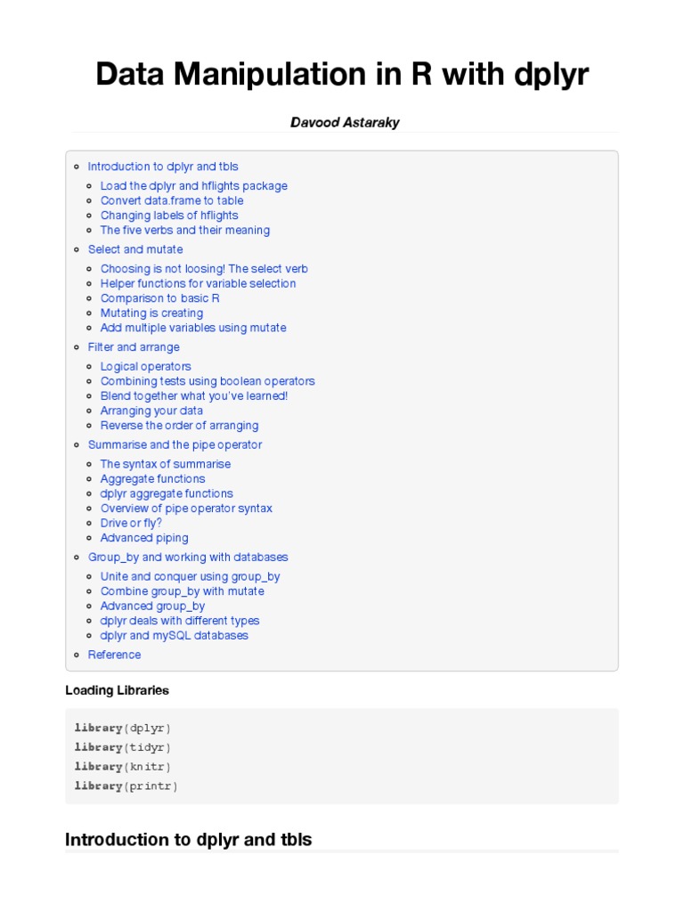 Dplyr Tutorial | PDF | Standard Deviation | Median