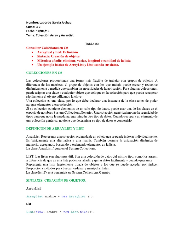 Colecciones C# | PDF | Objeto (informática) | C Sharp (lenguaje de programación)