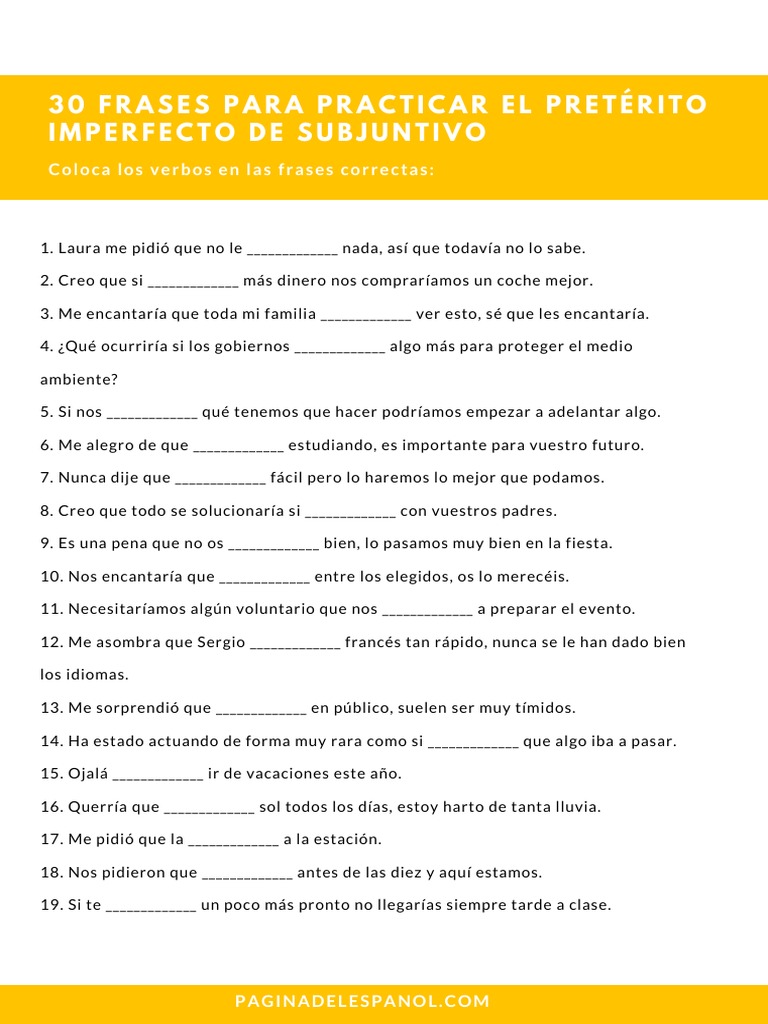 30 Frases para Practicar El Pretérito Imperfecto de Subjuntivo | PDF