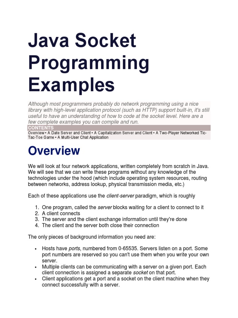 Java Socket Programming Examples Pdf Port Computer Networking