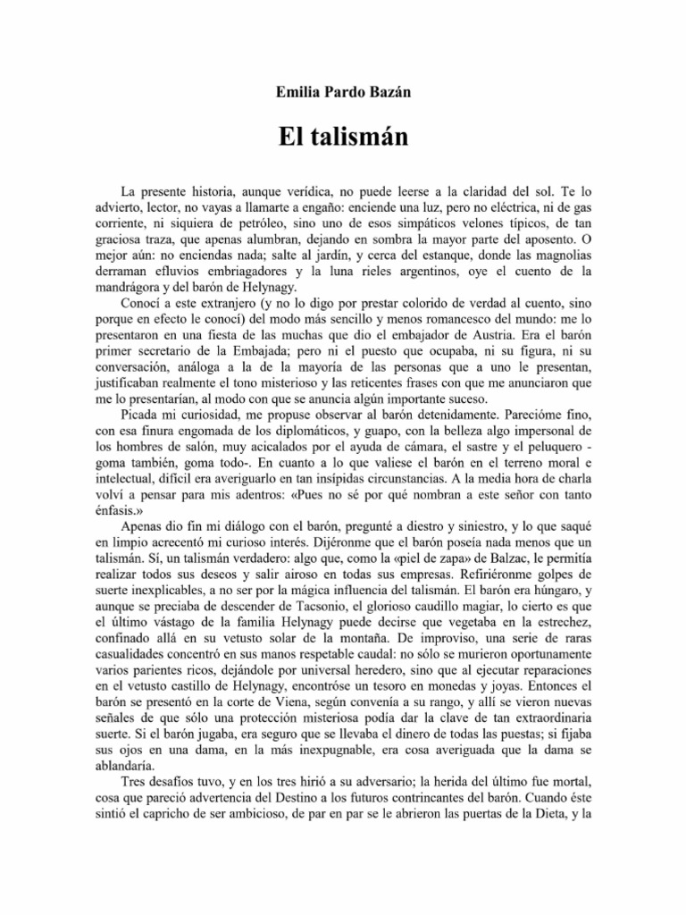 Emilia Pardo Bazan El Talisman | PDF