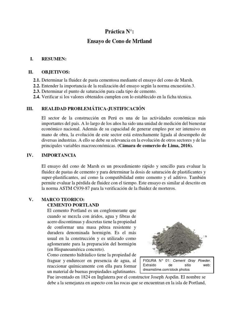 Ensayo de Fluidez con Cono de Marsh | PDF | Hormigón | Cemento