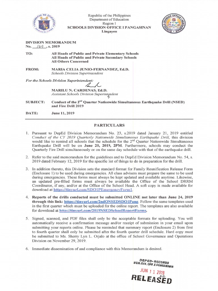 DM169s2019-Conduct of The 2nd Quarter Nationwide Simultaneous ...
