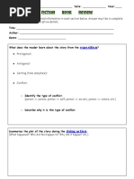 Short Story Analysis Worksheet: Main Characters Description Protagonist ...