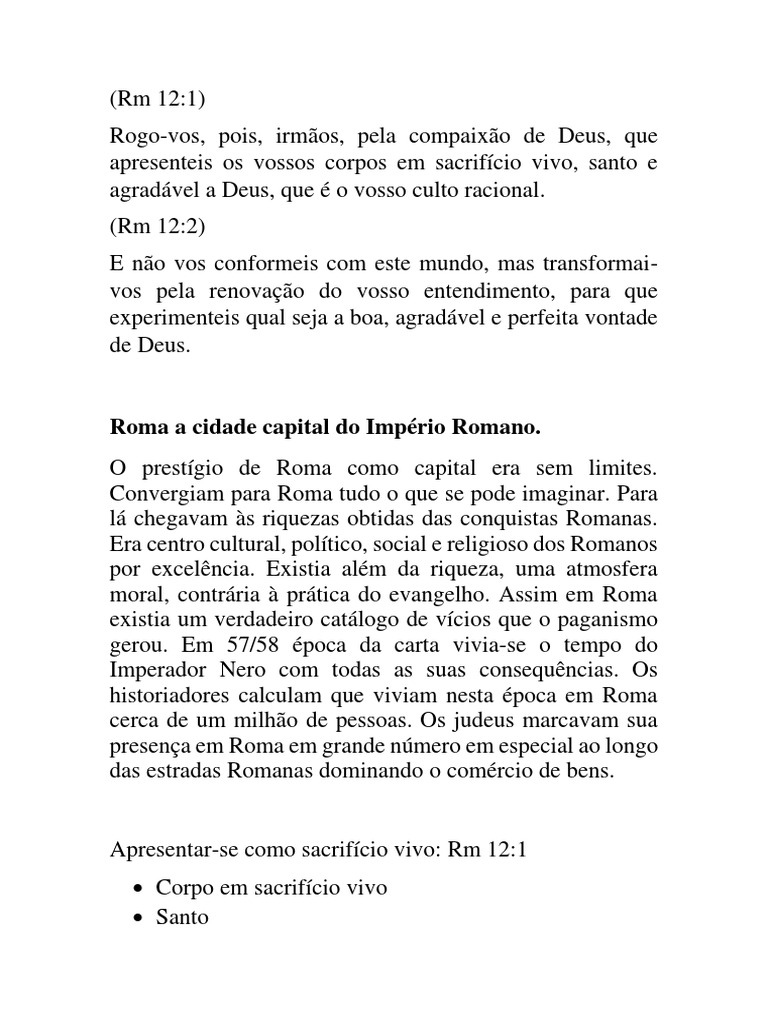 Sacrificio Vivo Romanos 12-1 e 2 | PDF | Sacrifício | Santo