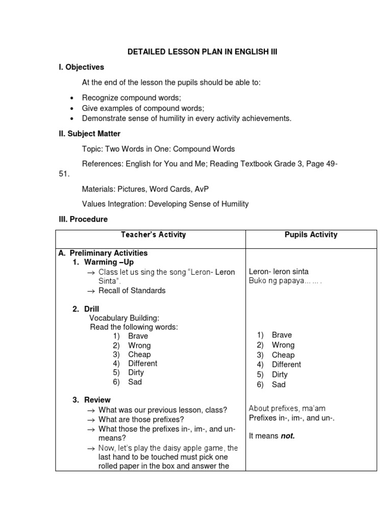 English III Lesson Plan: Compound Words | PDF