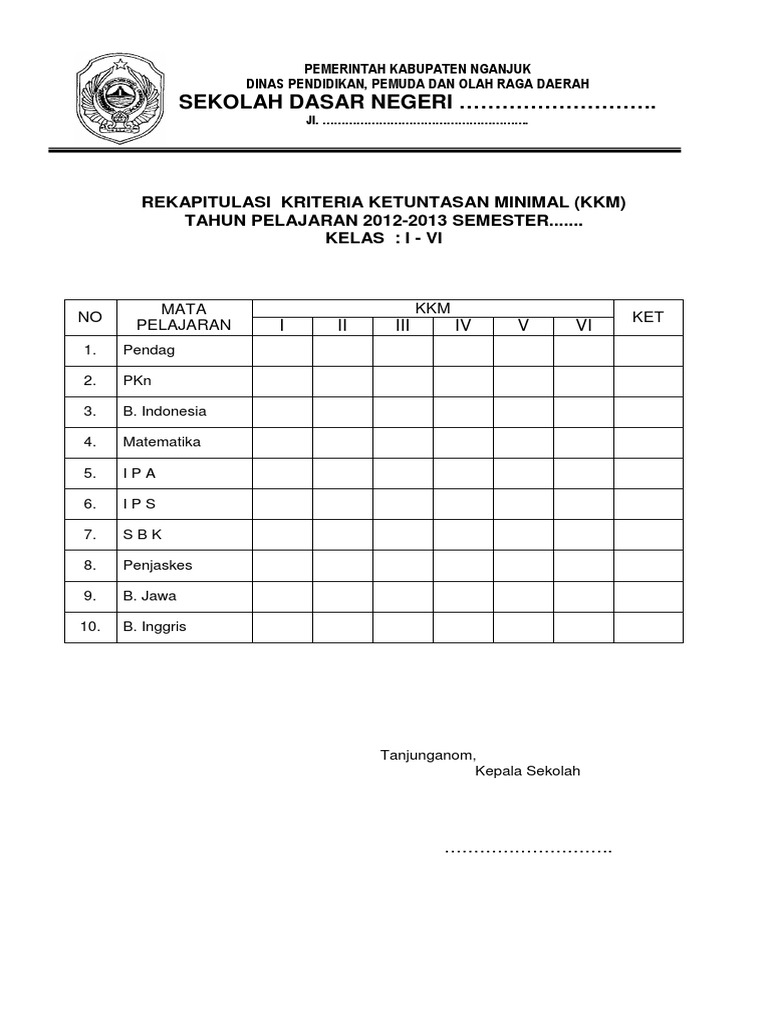 Contoh REKAP KKM. | PDF