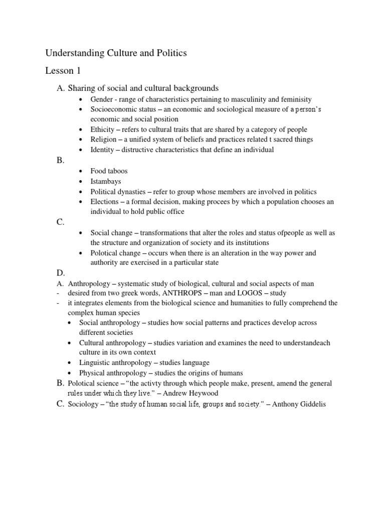 Culture and Politics: Key Concepts Explained | PDF | Social Status | Human