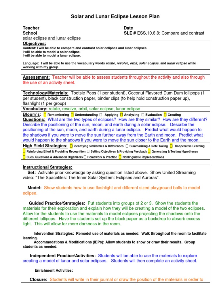 Eclipse Lesson Plan | PDF | Eclipse | Solar Eclipse
