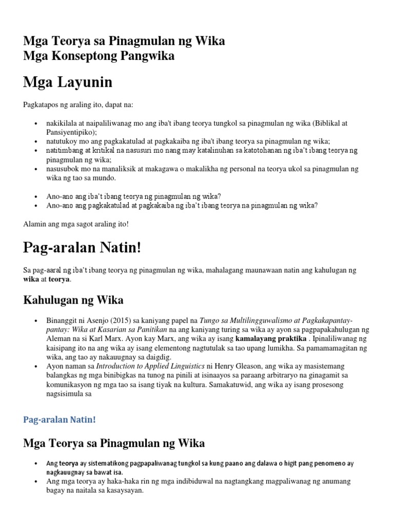 Mga Teoryang Pinagmulan NG Wika | PDF