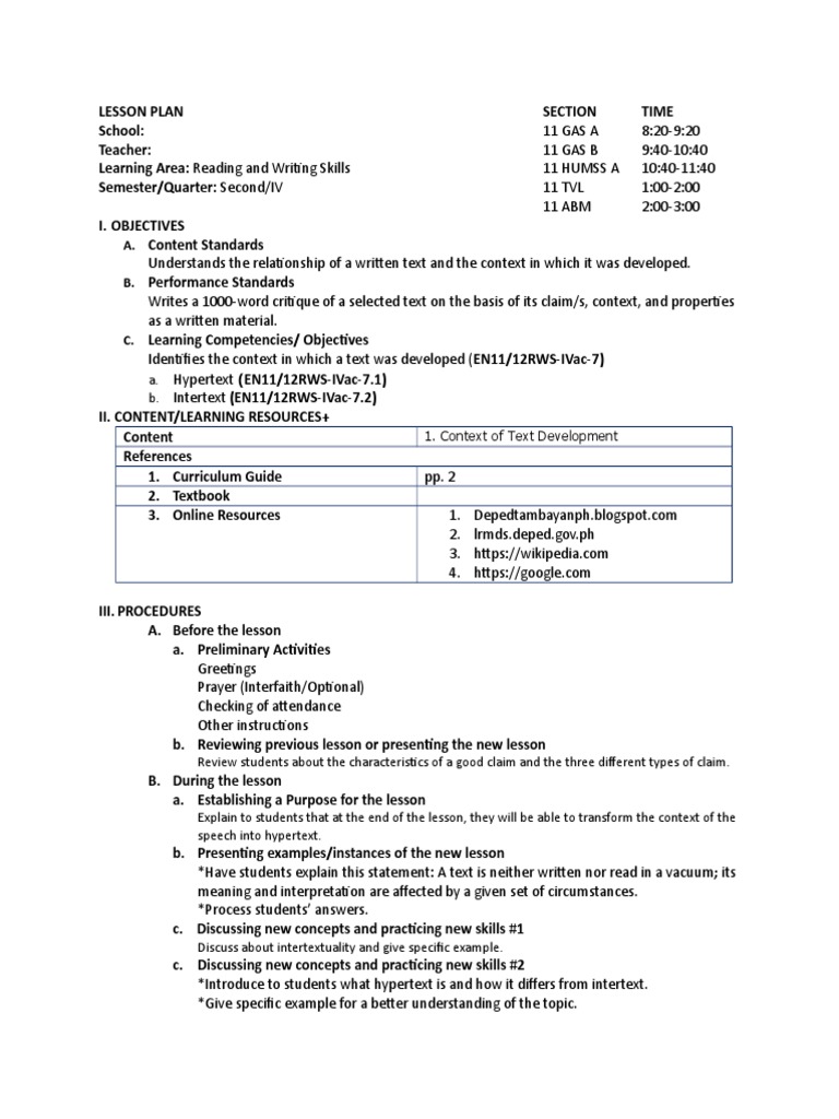 LessonPlan RW HYPERTEXT INTERTEXT | PDF | Intertextuality | Learning