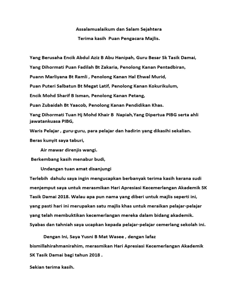 Contoh Ucapan Perasmi | PDF