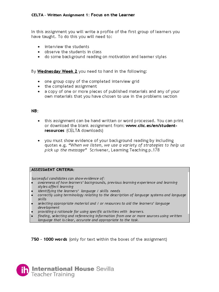 Focus On The Learner: CELTA - Written Assignment 1 | PDF | Motivation ...