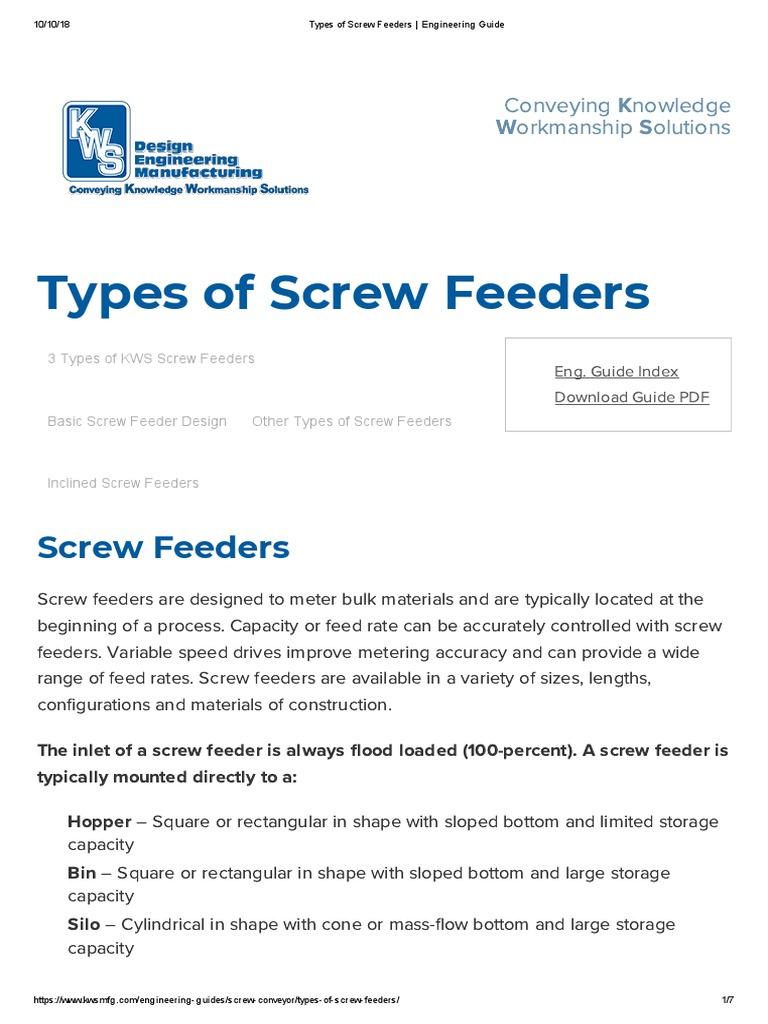 Types of Screw Feeders - Engineering Guide | PDF | Propeller | Screw