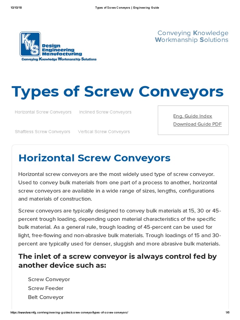 Types of Screw Conveyors - Engineering Guide | PDF | Propeller | Screw