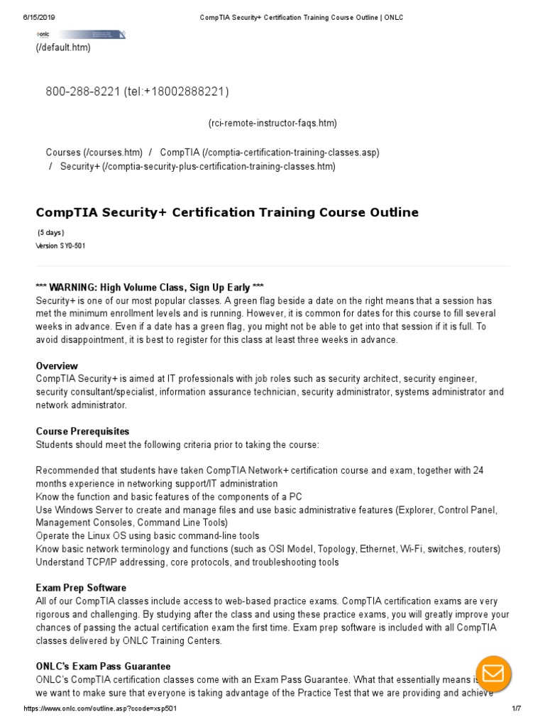 CompTIA Security+ Certification Training Course Outline - ONLC | Computer Network | Cryptography
