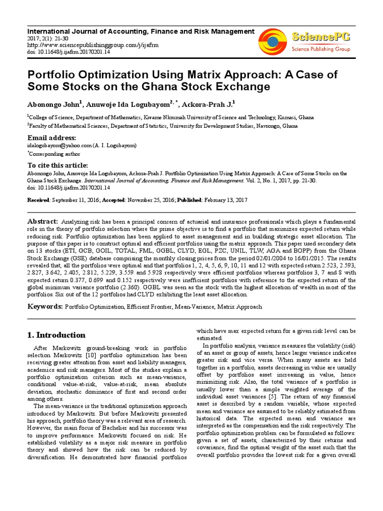 Portfolio Optimization Using Matrix Approach 14 | PDF | Modern ...