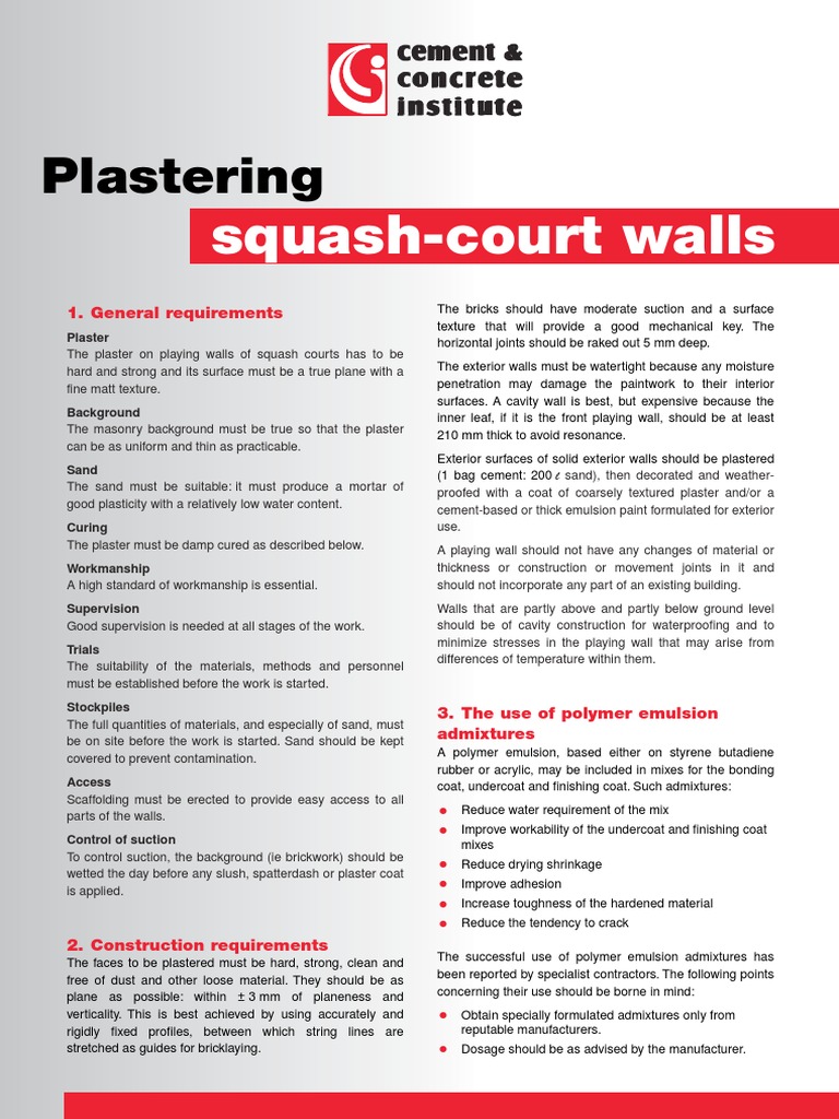 Plastering Squash Court Walls | PDF | Plaster | Sand