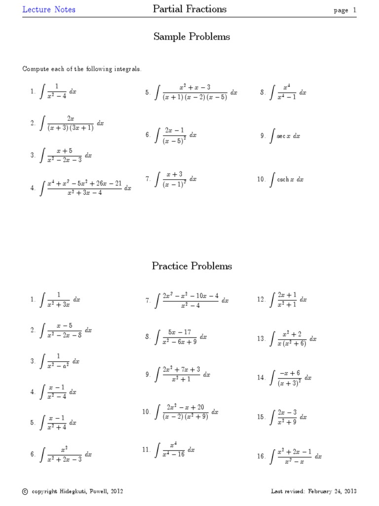 Partial Fractions-1 PDF | PDF | Fraction (Mathematics) | Equations