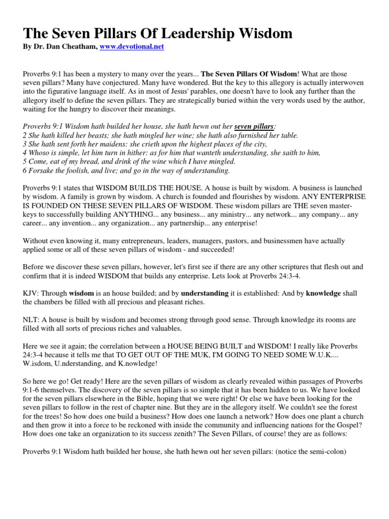 7 pillars of wisdom | Wisdom | Book Of Proverbs