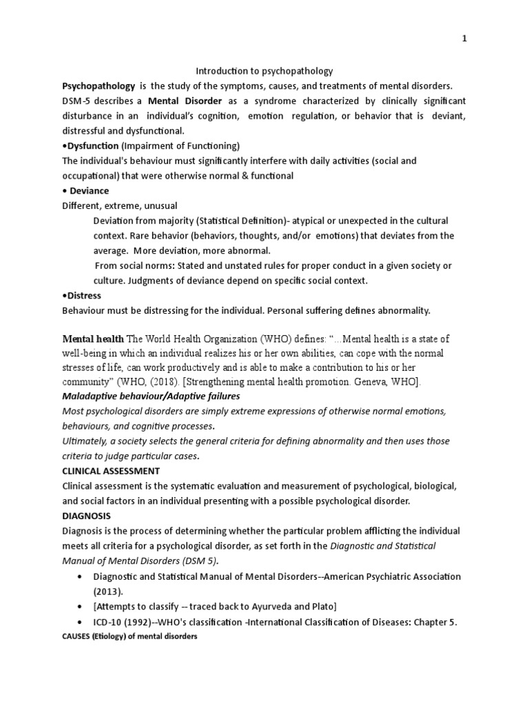 Introduction to Psychopathology Overview | PDF | Psychopathology ...