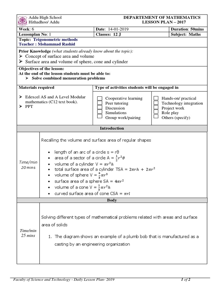 Concept of Surface Area and Volume Surface Area and Volume of Sphere ...