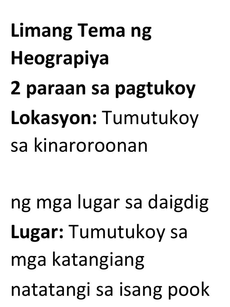 Limang Tema NG Heograpiya | PDF