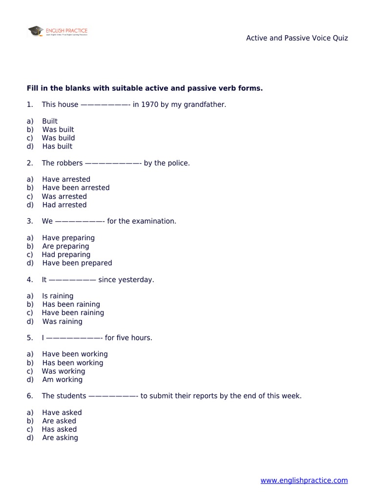 Active and Passive Voice Quiz | PDF