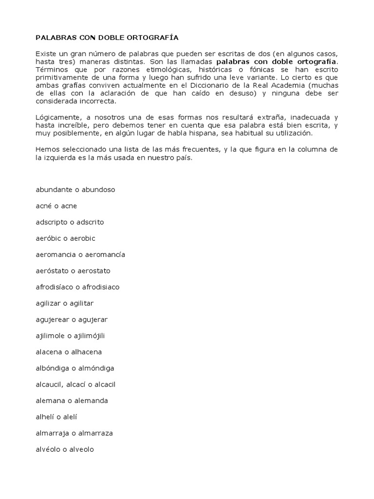 Palabras Con Doble Ortografía 2019 | PDF | Apellido | Adverbio