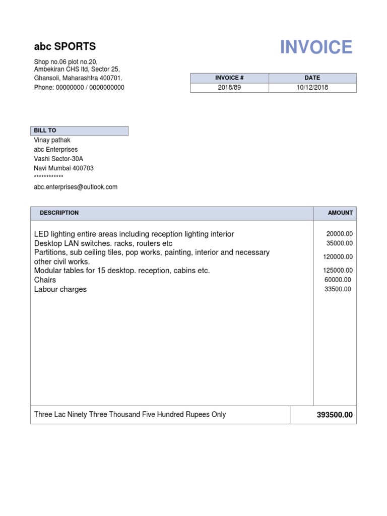 Invoice for Office Interior Setup | PDF