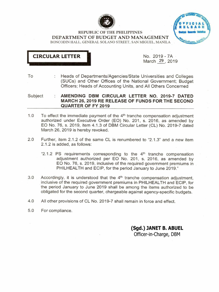 Circular Letter No 2019 7a | PDF