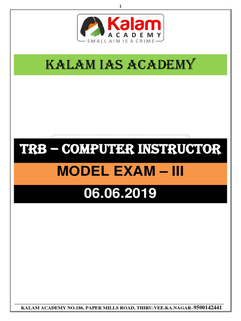 TRB-Model Exam - III - With Key - 07.06.2019 | PDF | Constructor ...