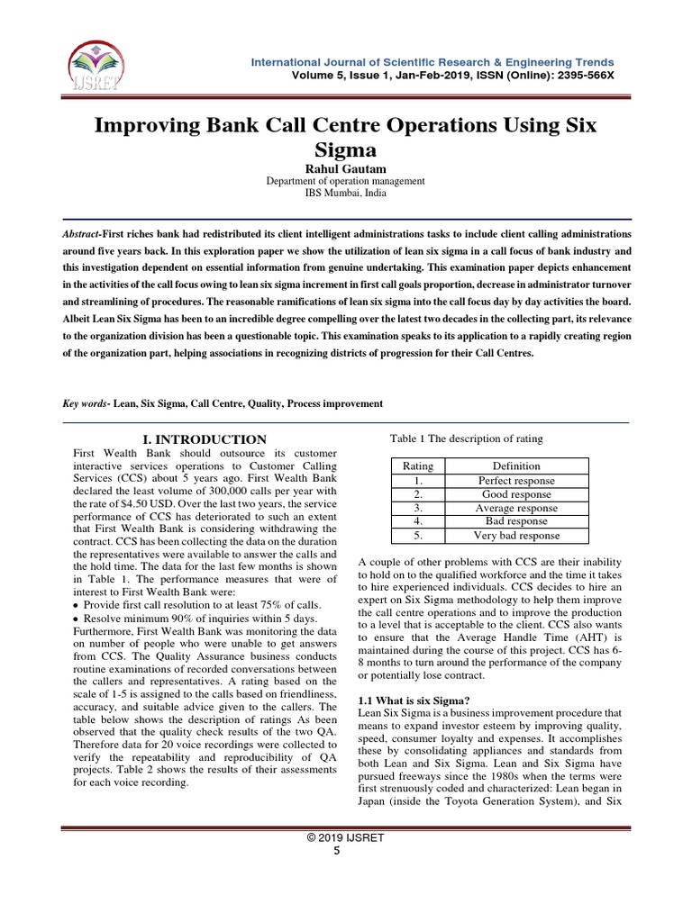 Bank | PDF | Six Sigma | Call Centre