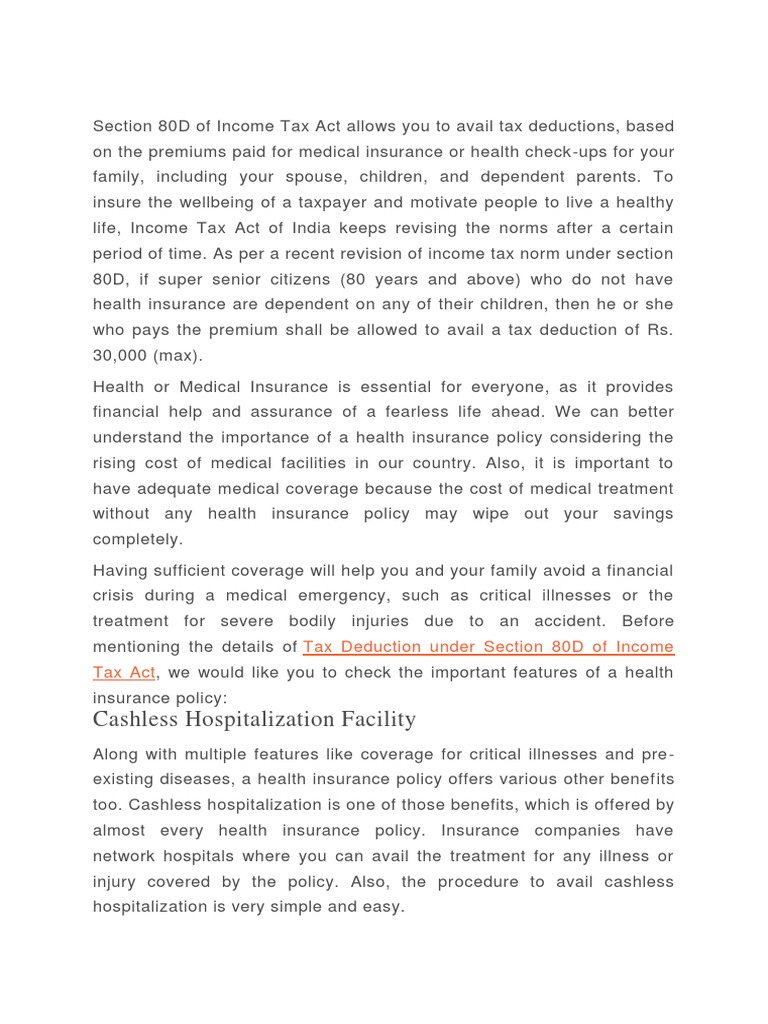 Tax Deductions Under Section 80D | PDF | Insurance | Tax Deduction
