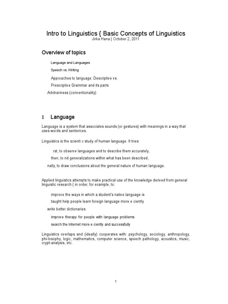 Intro To Linguistics (Basic Concepts of Linguistics | PDF | Morphology ...