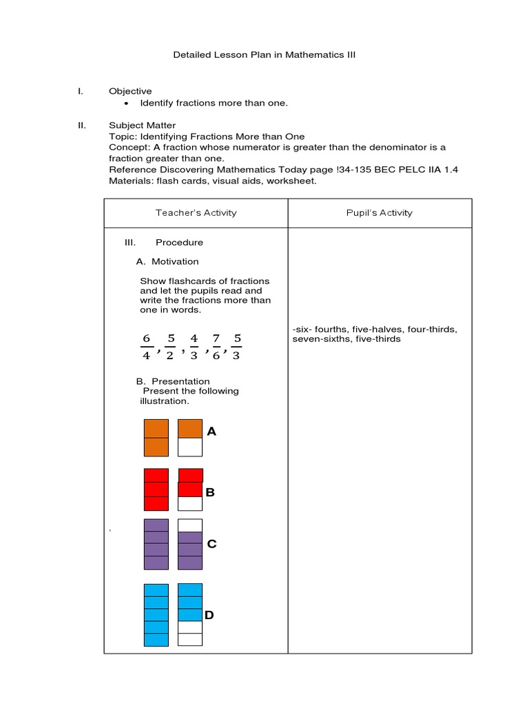Detailed Lesson Plan in Mathematics III | PDF | Fraction (Mathematics ...