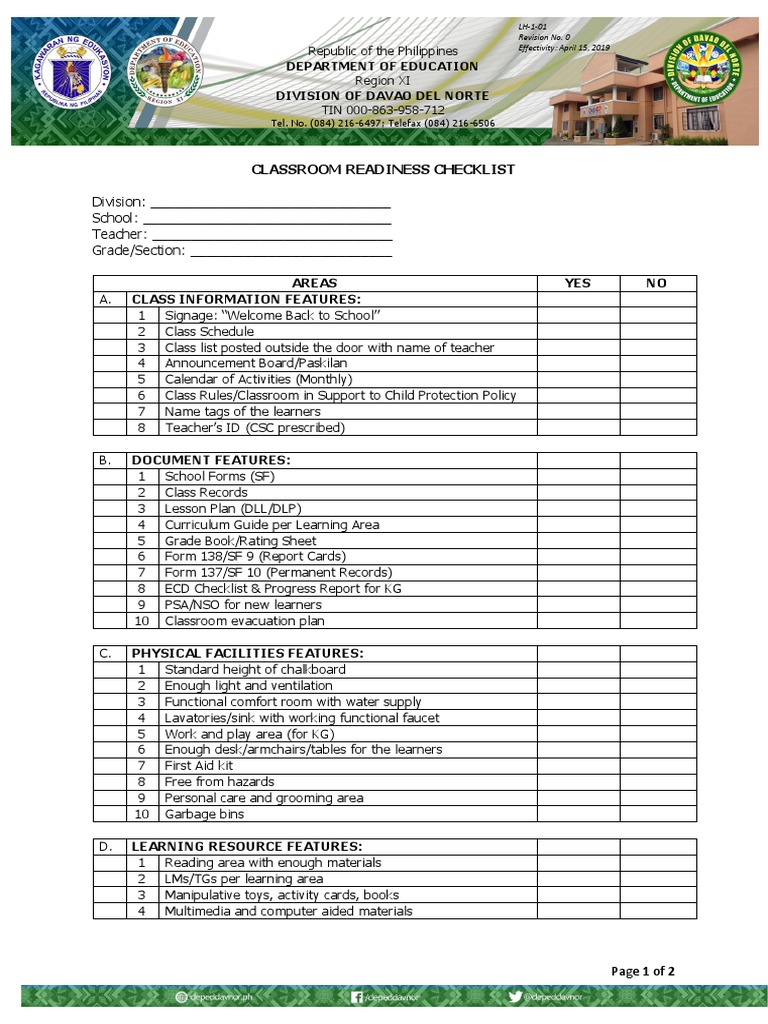 Classroom Readiness Checklist | PDF | Classroom