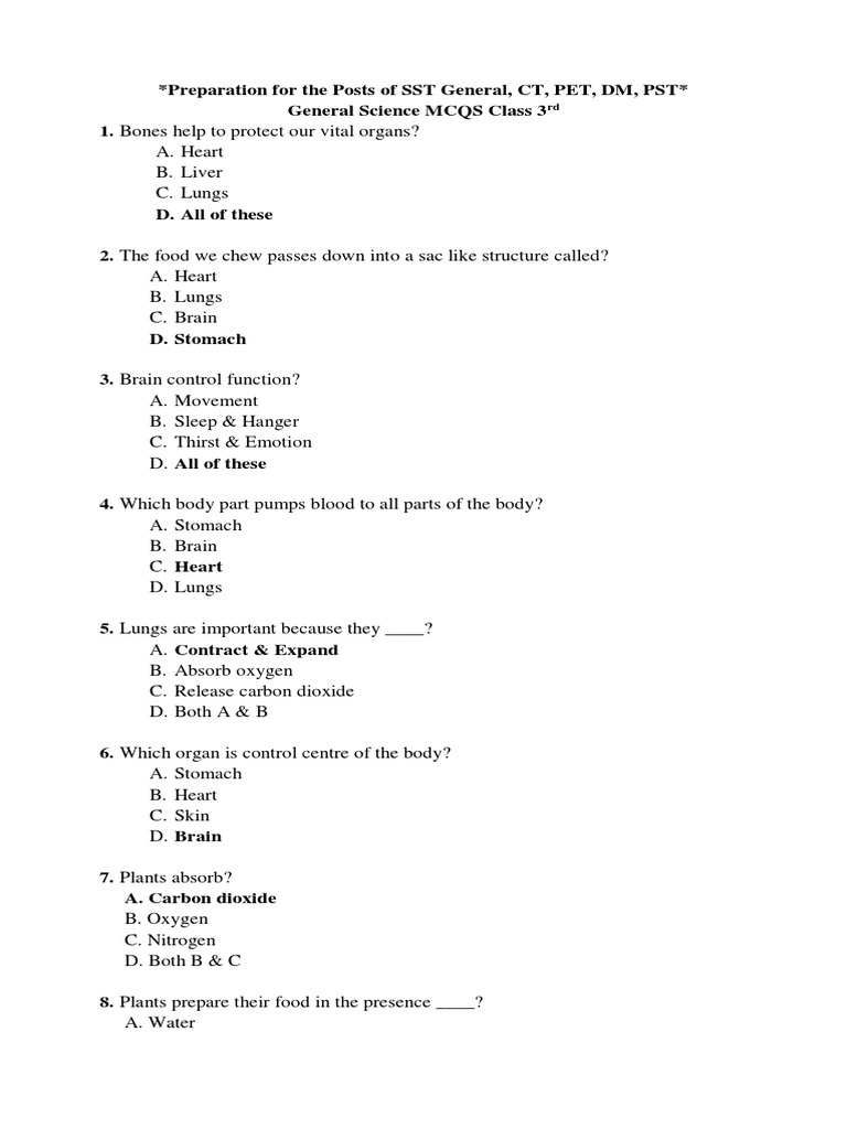 General Science MCQS Class First To Eight PDF | PDF | Carbon | Celsius
