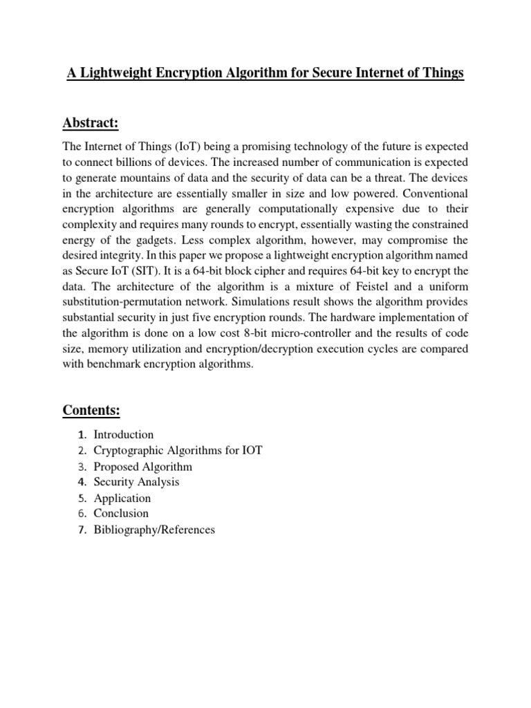 A Lightweight Encryption Algorithm For Secure Internet of Things | PDF | Computers