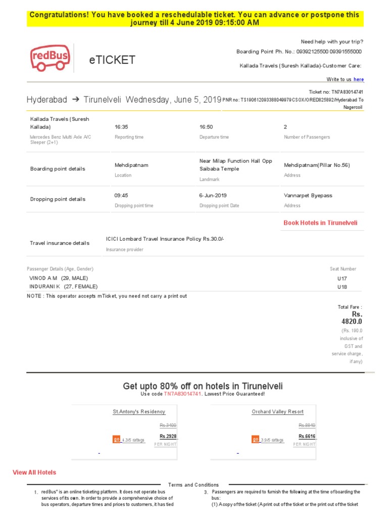 RedBus Ticket TN7A83014748 | PDF | Ticket (Admission) | Baggage