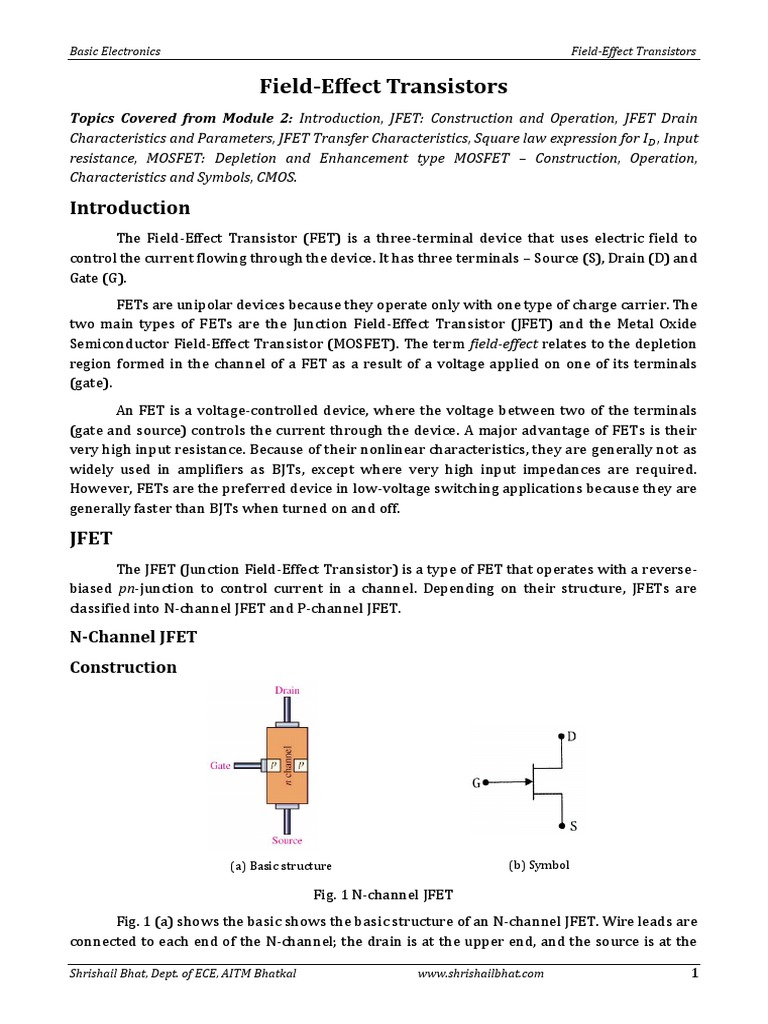 Basic Electronics (18ELN14/18ELN24) - Field-Effect Transistors (Module ...