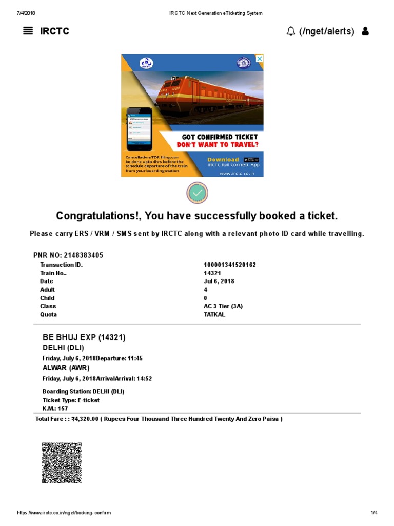 Congratulations!, You Have Successfully Booked A Ticket.: Irctc | PDF