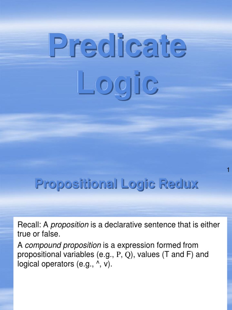 Predicate Logic | PDF | Proposition | Logic