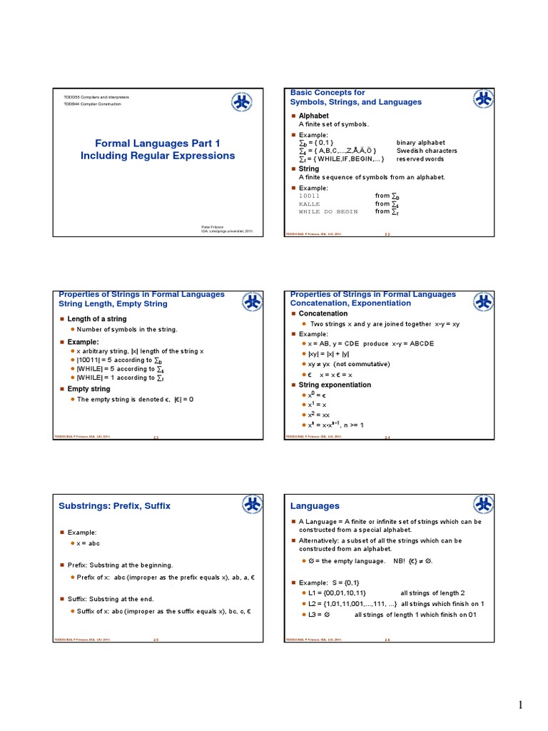 Formal Languages Part 1 Including Regular Expressions: Basic Concepts ...