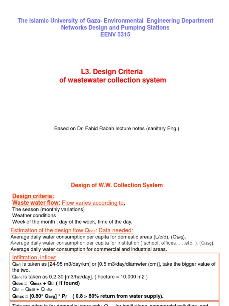Lecture-3.-Design-Criteria Waste Water PDF | PDF | Sanitary Sewer ...
