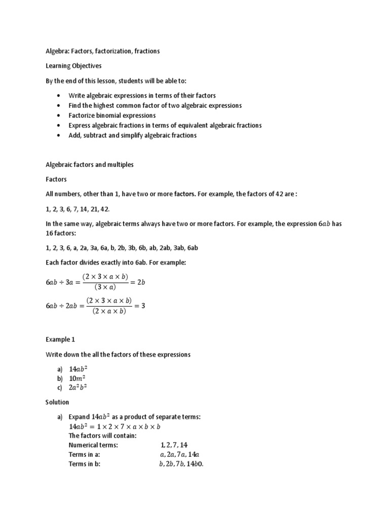 Algebra | PDF | Fraction (Mathematics) | Equations