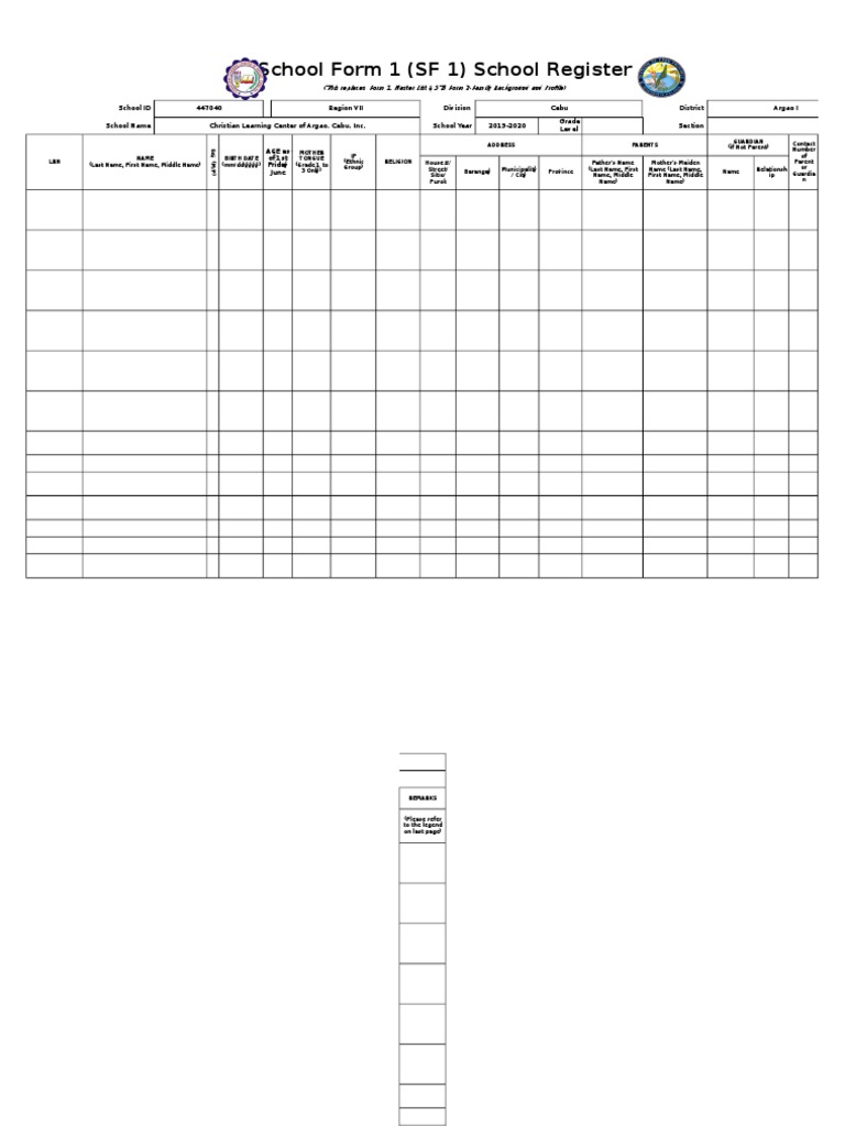 School Form 1 (SF 1) School Register | PDF